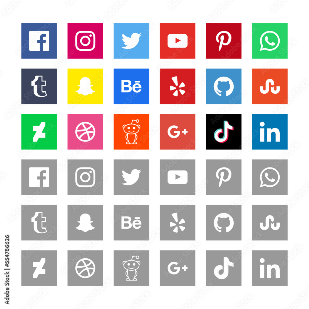 Social media icon sets. Gray color social media icons. Vector stock ...