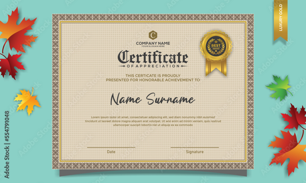 Certificate of appreciation template Vintage retro art deco frame ...