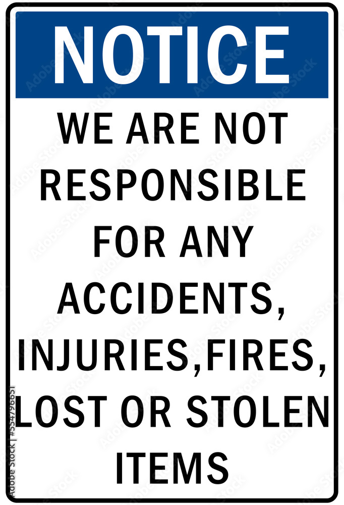Parking lot sign and labels not responsible for any damage Stock Vector ...