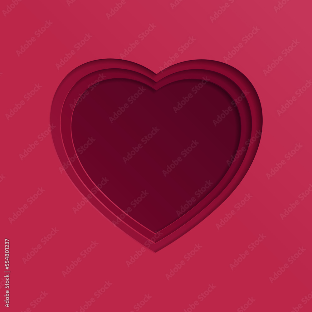 3D gradient background. Red paper cut out heart shape pattern in layers ...