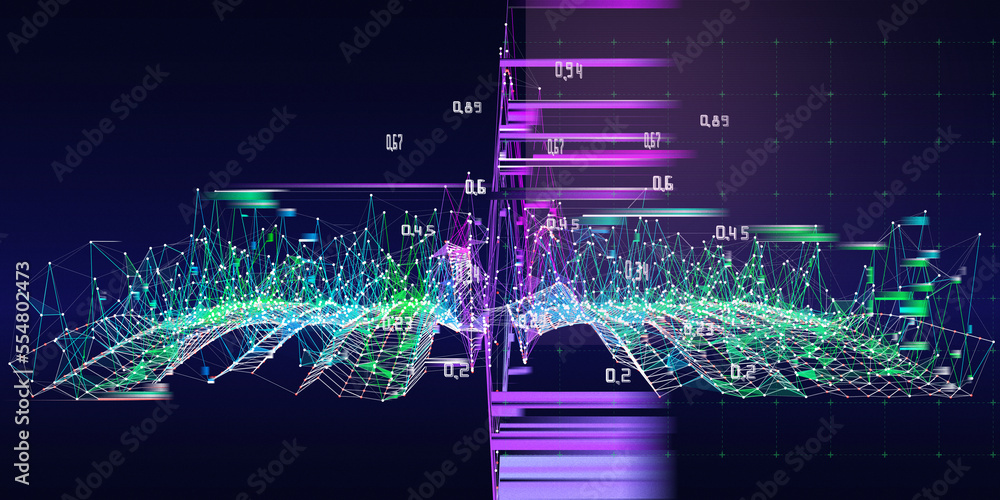 Big Data. Abstract background contain wireframe graph chaotic noise lines on dark. Technology ...