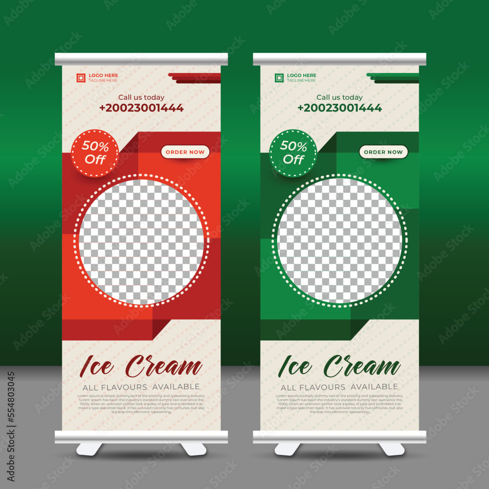 Colorful ice cream roll-up banner creative design ice cream shop poster ...