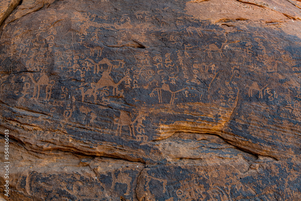Saudi Arabia, Hail Province, Jubbah, Ancient petroglyphs of Jebel Umm ...