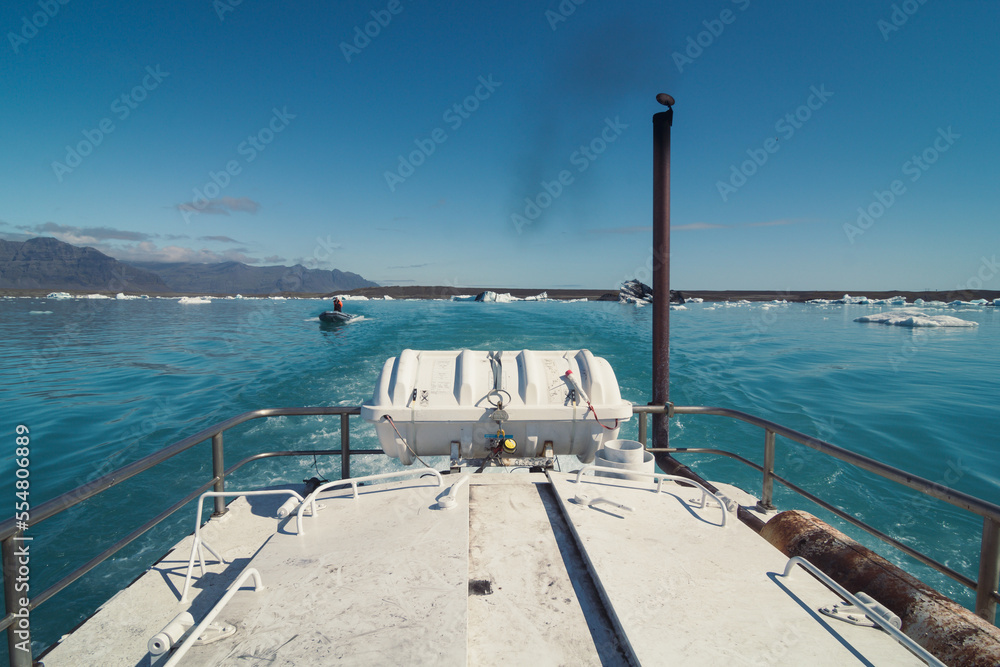 Close up ship stern in azure sea concept photo. Sailing vessel. Front ...