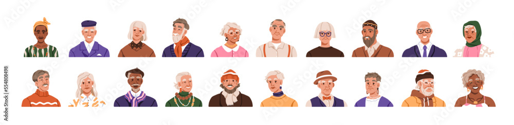 Senior old people avatars set. Happy men and women of older age, face ...