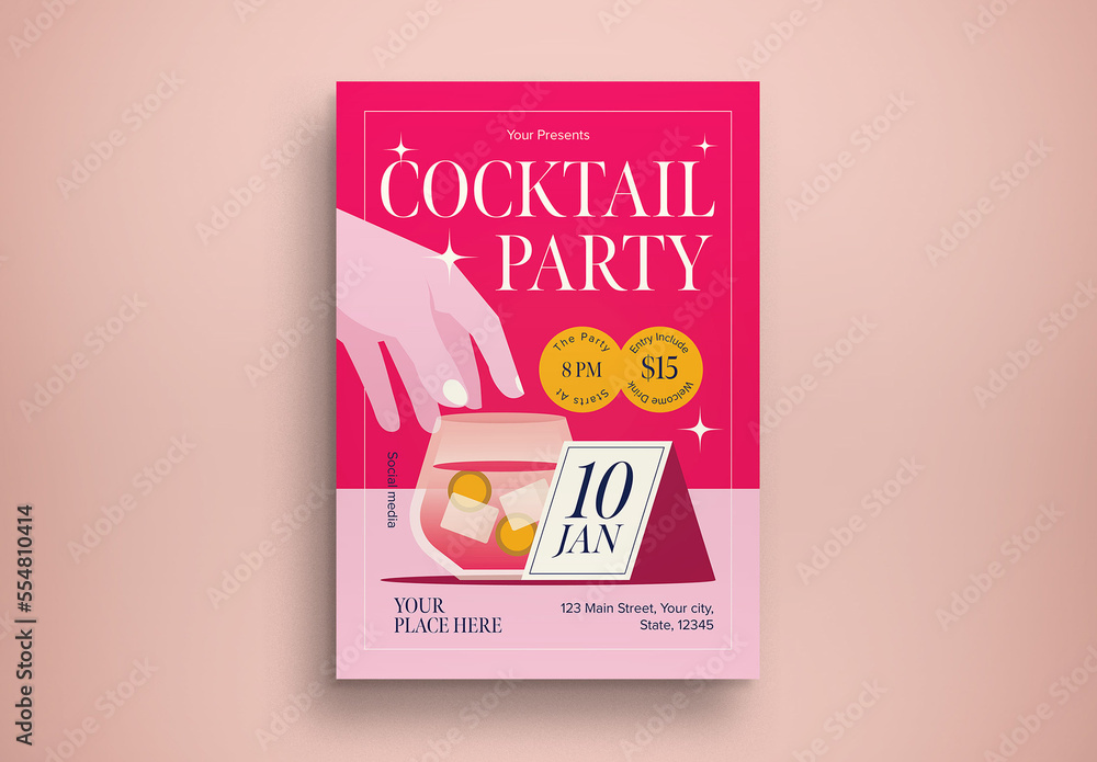 Red Modern Cocktail Party Flyer Stock Template | Adobe Stock