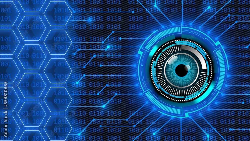 Future technology concept - magic eye in HUD elements - information connecting lines and ...