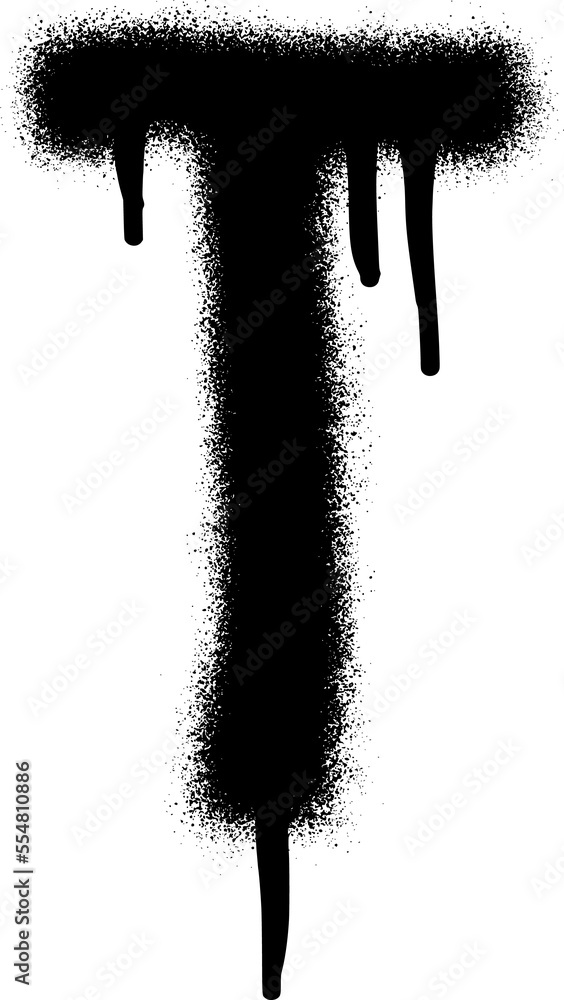 Graffiti font alphabet T with black spray paint. Stock Illustration ...