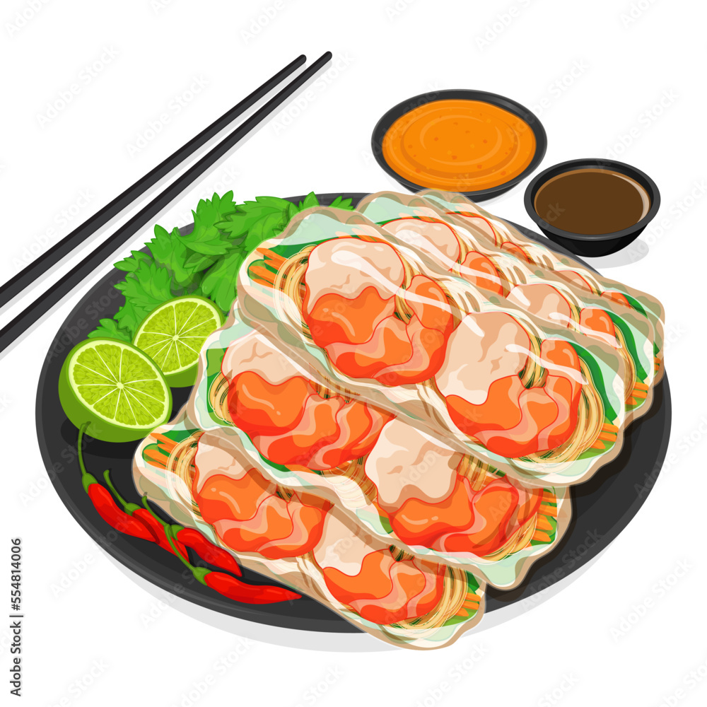 Vietnamese food spring rolls recipe illustration vector. Fresh ...