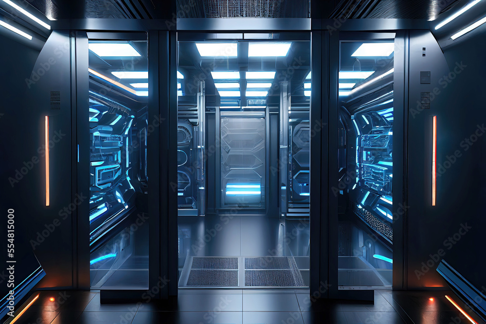 Futuristic server room in data center witth computer racks (Generative ...