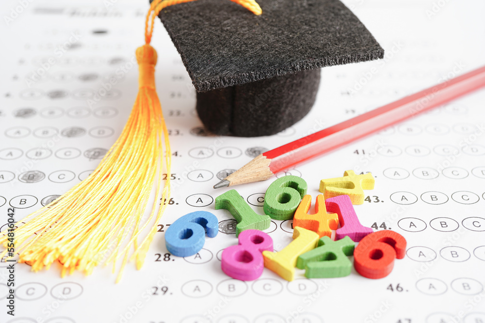 Math number with graduation gap hat on answer sheet test choice for ...