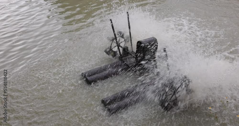 Water turbines spinning and increase oxygen in water pond Stock Video ...