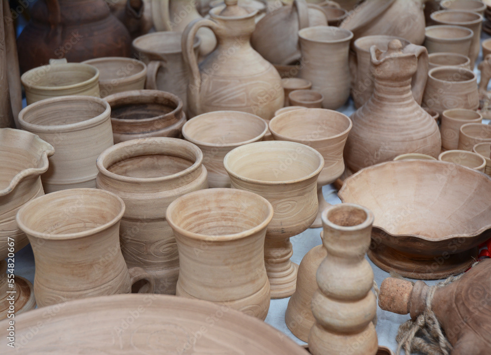 Handmade Ceramic Pottery in a Roadside Market with Ceramic Pots and ...