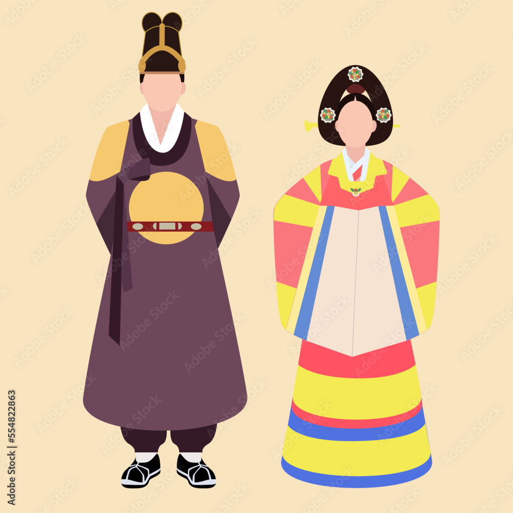 Men and women in beautiful Korean traditional clothes, Hanbok ...