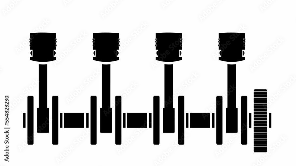 Vidéo Stock Piston travel with flywheel. Animation of the engine, black ...