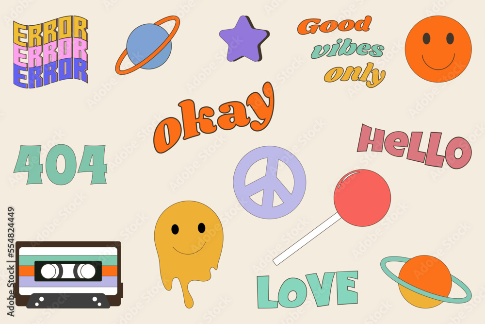 Y2k collection. y2k. 2000s.Retro y2k style.Cartoon style. Vector set of ...