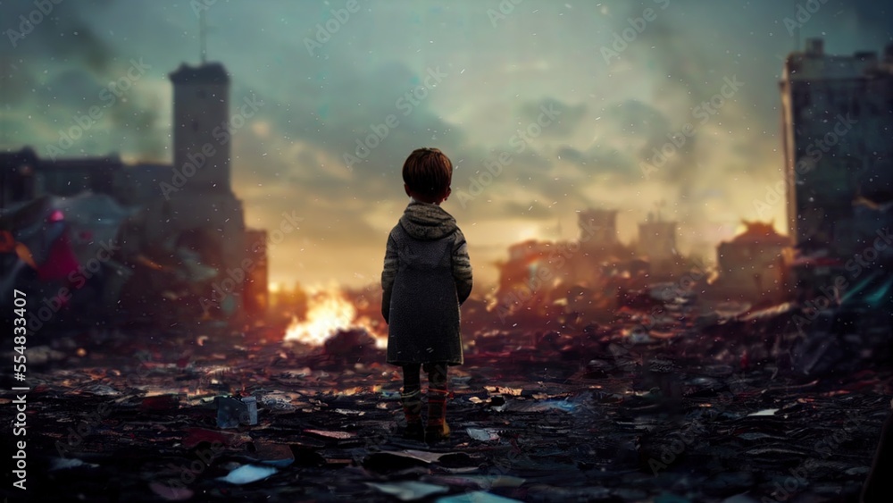 Desperate Sad Poor Afraid Boy Child Standing in The Middle of Ukraine ...