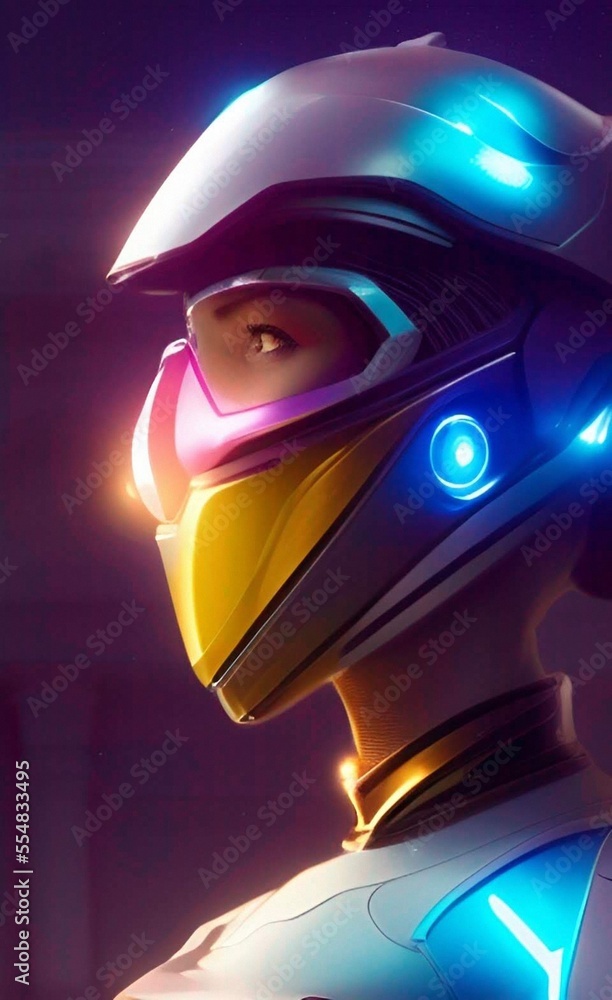 futuristic woman cyborg with helmet, generative ai illustration ...