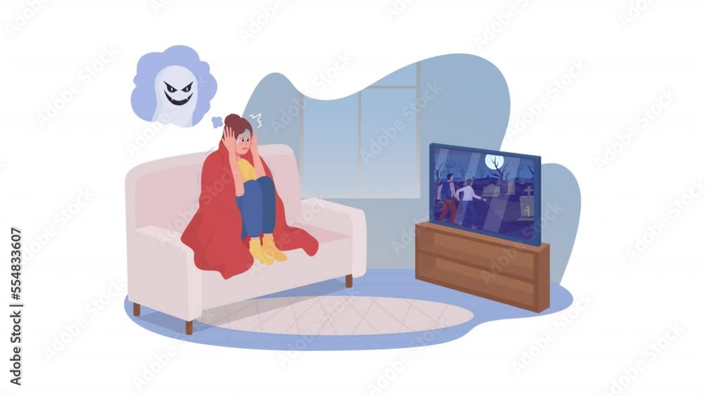 Animated isolated scary movie night. Looped flat 2D character HD video ...