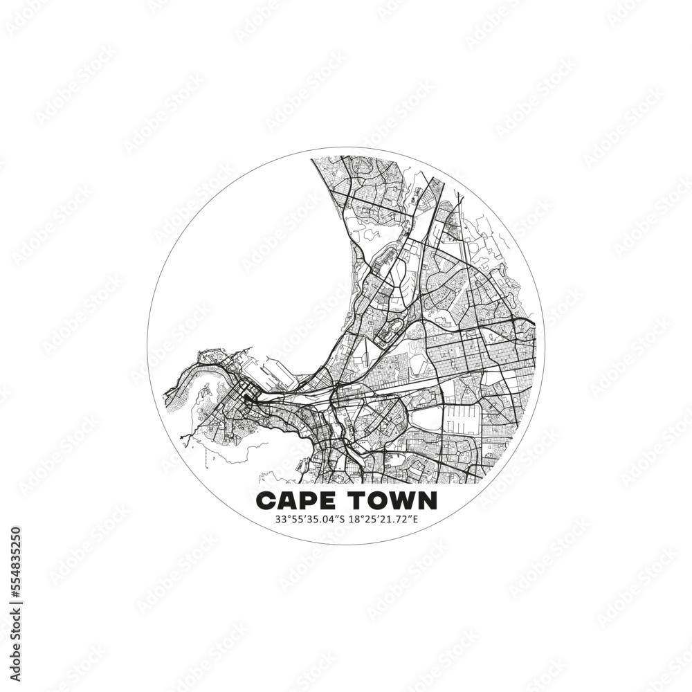 Mappa Cape Town Stock Vector | Adobe Stock
