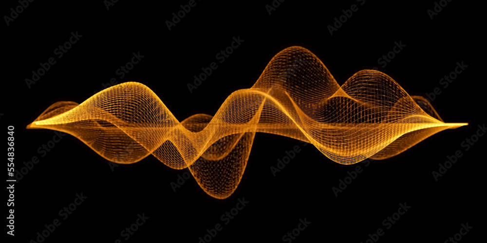 Illustration of abstract orange golden wireframe sound waves ...