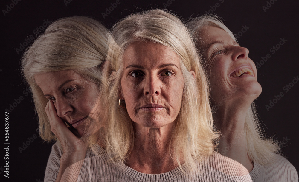 Foto de Senior woman, bipolar or mental health for depression ...