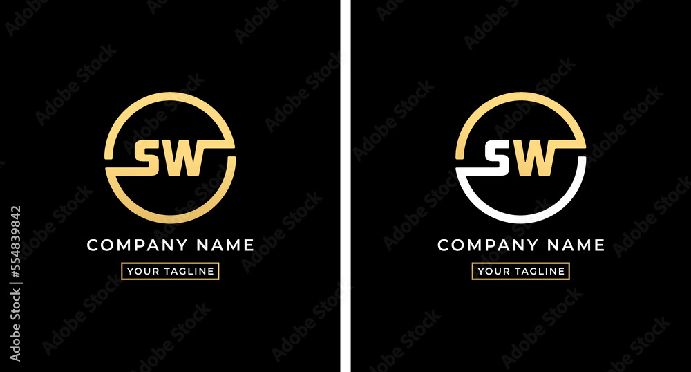 SW logo letter or SW letter logo vector on white and black background ...