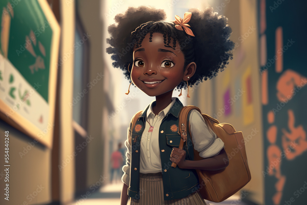 smiling black girl student, african-american kids at school, digital ...
