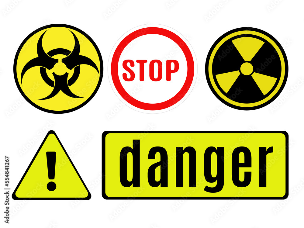 Hazard signs: chemical, radiation and other danger, limiting signs of ...
