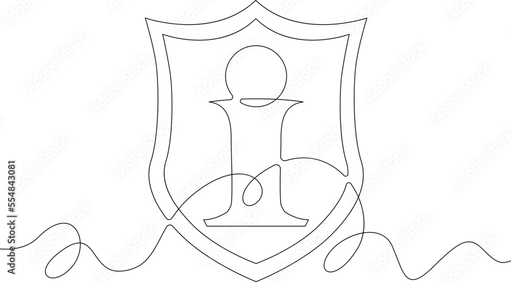 One continuous line.Protection of information. Shield symbol of ...