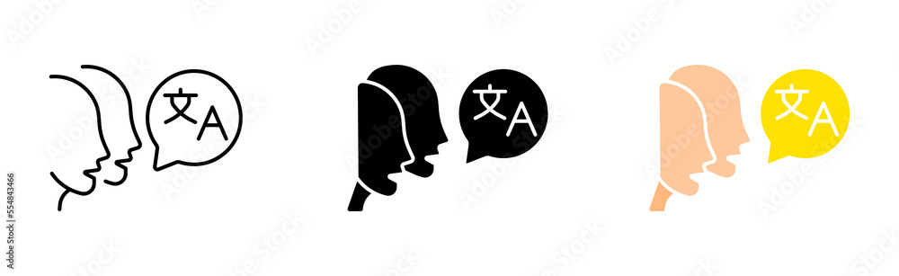 Conversation in different languages set icon. Translator, Translate ...