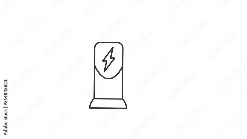 Animated charge car linear icon. Efficient EV charger station. Electric ...