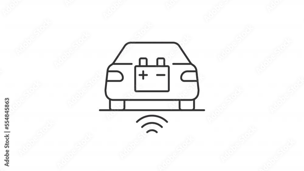 Animated wireless system linear icon. EV inductive charging. Easy power ...