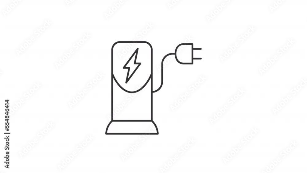 Animated charging system linear icon. Transmitting power from side. EV ...