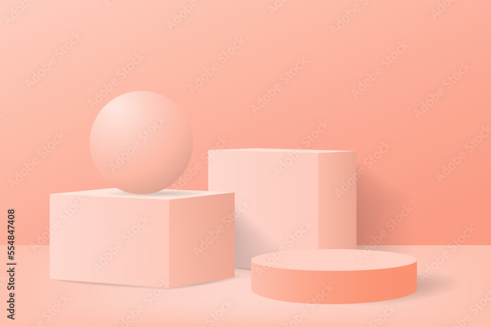 Background vector 3d pink rendering with podium and minimal pink wall ...