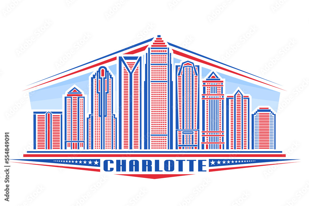 Vector illustration of Charlotte, horizontal badge with simple linear ...