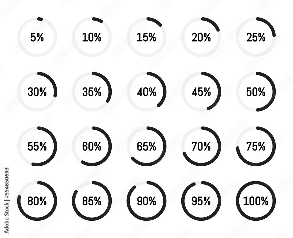Set of circle percentage diagrams from 5 to 100. Stock Vector | Adobe Stock