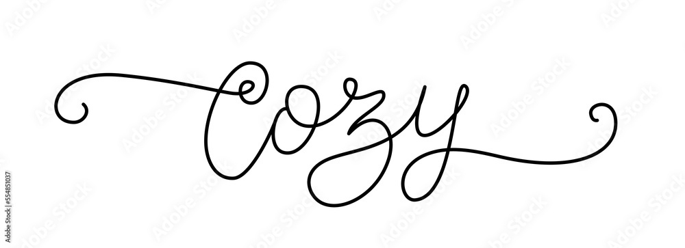 Cozy text. Only one single word cozy. Printable graphic tee. Design doodle for print. Vector ...