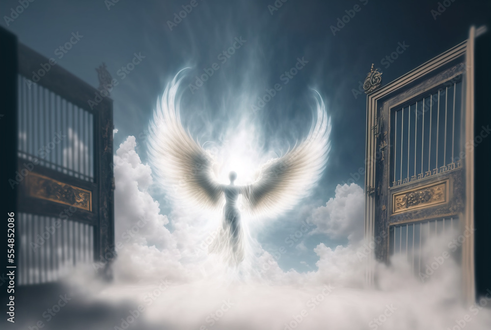 Angle guarding the gate of Heaven,Ai generative illustration Stock ...
