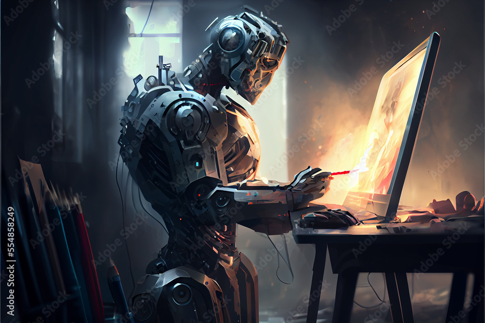 Artificial Inteligence, humaniod robot creating images, futuristic ...