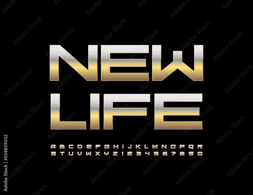 Vector chic sign New Life. Luxury metallic Font. Artistic Alphabet ...