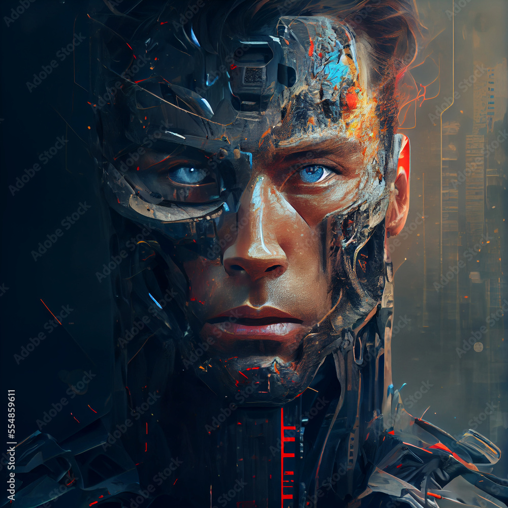 Portrait of humanoid robot, artificial inteligence, futuristic concept ...