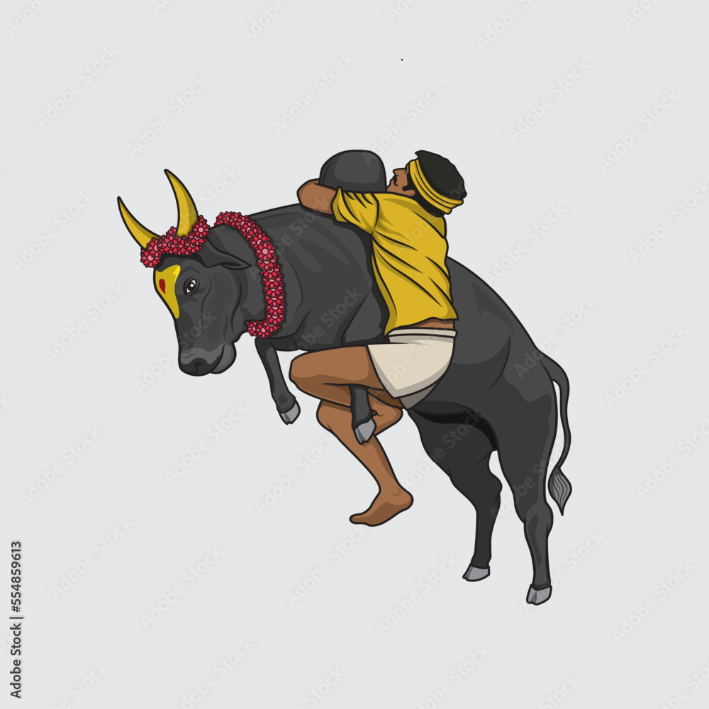 Bull taming sport of Jallikattu vector illustration (Bull Festival ...
