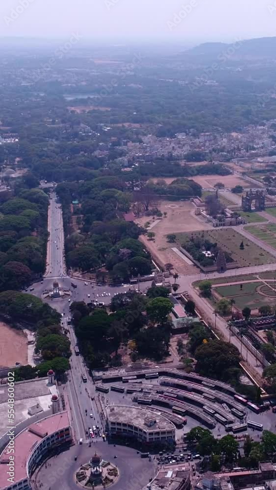 Vertical aerial video of Mysore palace and its surroundings at early ...