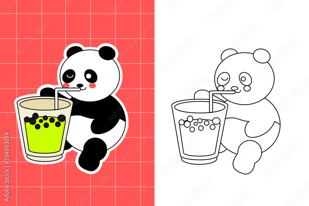 cute cartoon panda colouring page for kids Stock Vector | Adobe Stock