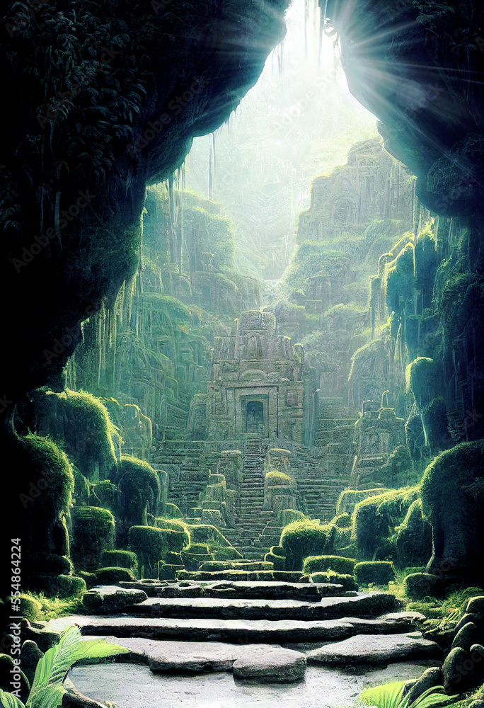 Ancient cave temple ruins in the jungle ,made with Generative AI Stock ...