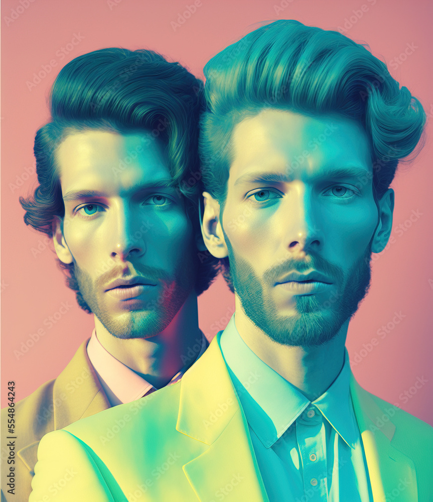 Fashionable modern gay couple in love, supermodels. The old fashioned ...