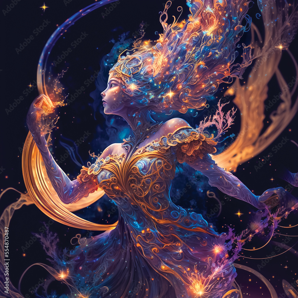 Cosmic woman dancer, exotic esoteric dance, fire dancing, dynamic ...