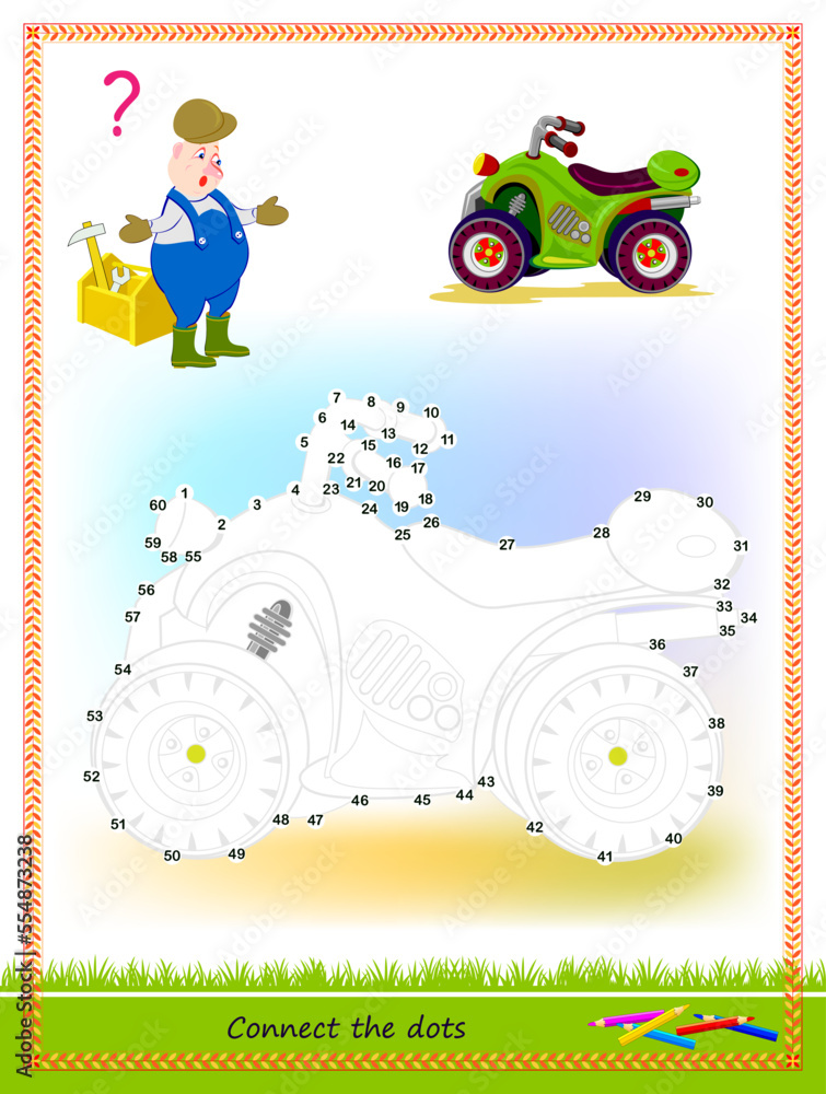 Connect the dots from 1 to 60 and color scooter. Draw the line between ...