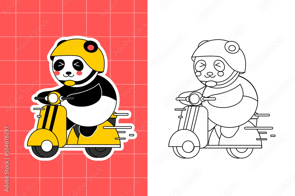 cute cartoon panda colouring page for kids Stock Vector | Adobe Stock